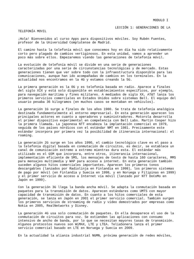 Evolución De La Telefonía Móvil Pdf Aplicación Movil Android