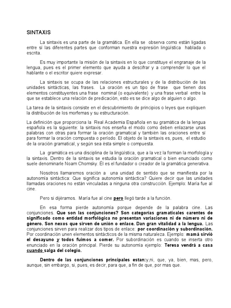 La Sintaxis y Estructura de Oraciones | PDF | Oración (Lingüística) | Verbo