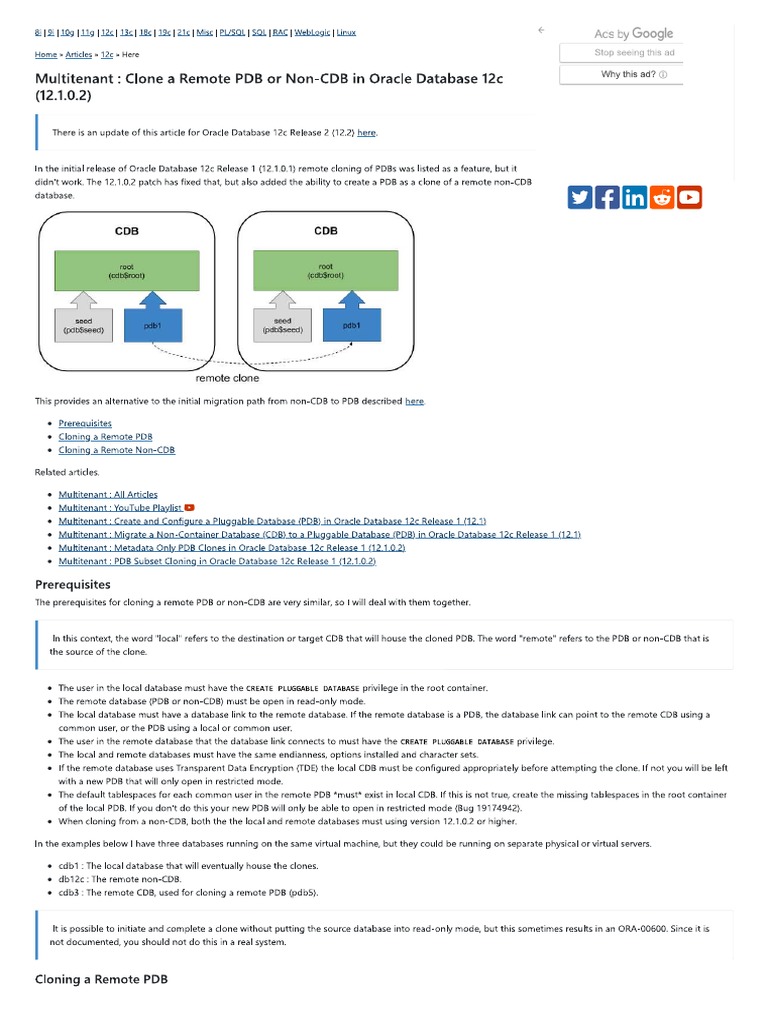 Clone NONCDB To PDB - Oracle Base | PDF