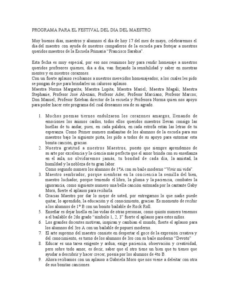 Programa para El Festival Del Dia Del Maestro | PDF