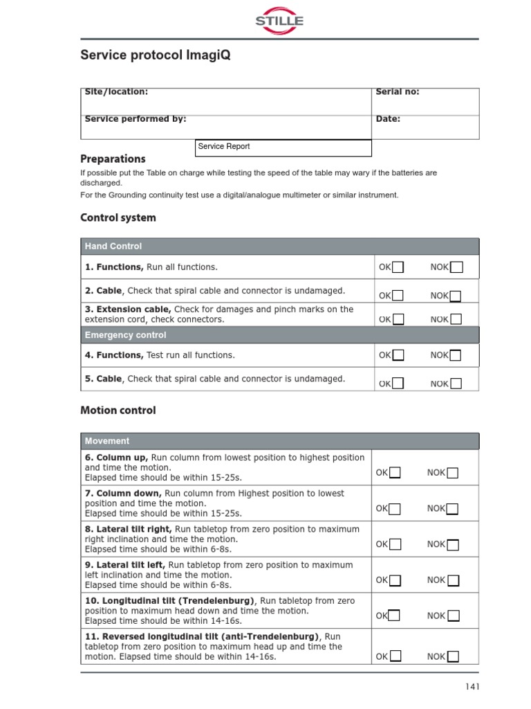 Stille ImagiQ1 PM Checklist Form 501-170-000 1 | PDF