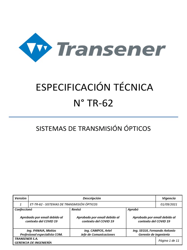 ET-TR-62 - Sistemas de Transmision Opticos | PDF