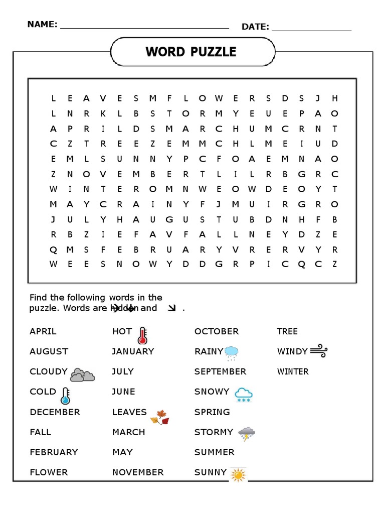 WORD PUZZLE_WEATHER_SEASONS_MONTHS | PDF