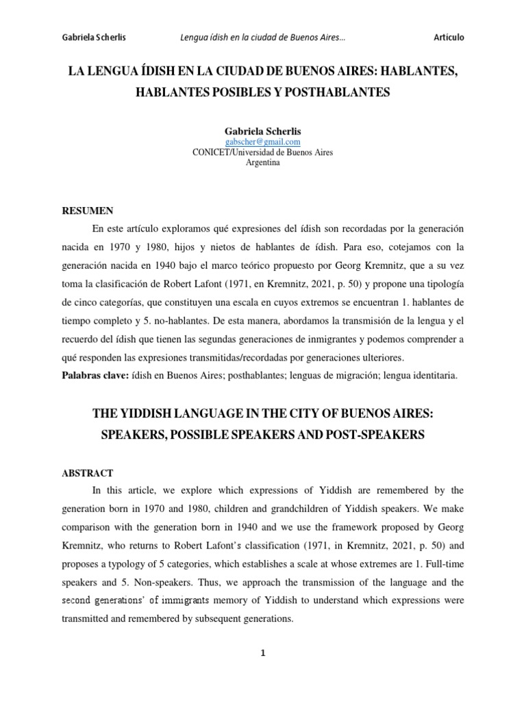 Scherlis, G-La Lengua Ídish en La Ciudad de Buenos Aires | PDF ...