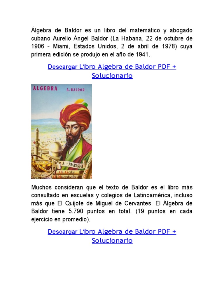 Libro Algebra de Baldor PDF Solucionario | PDF