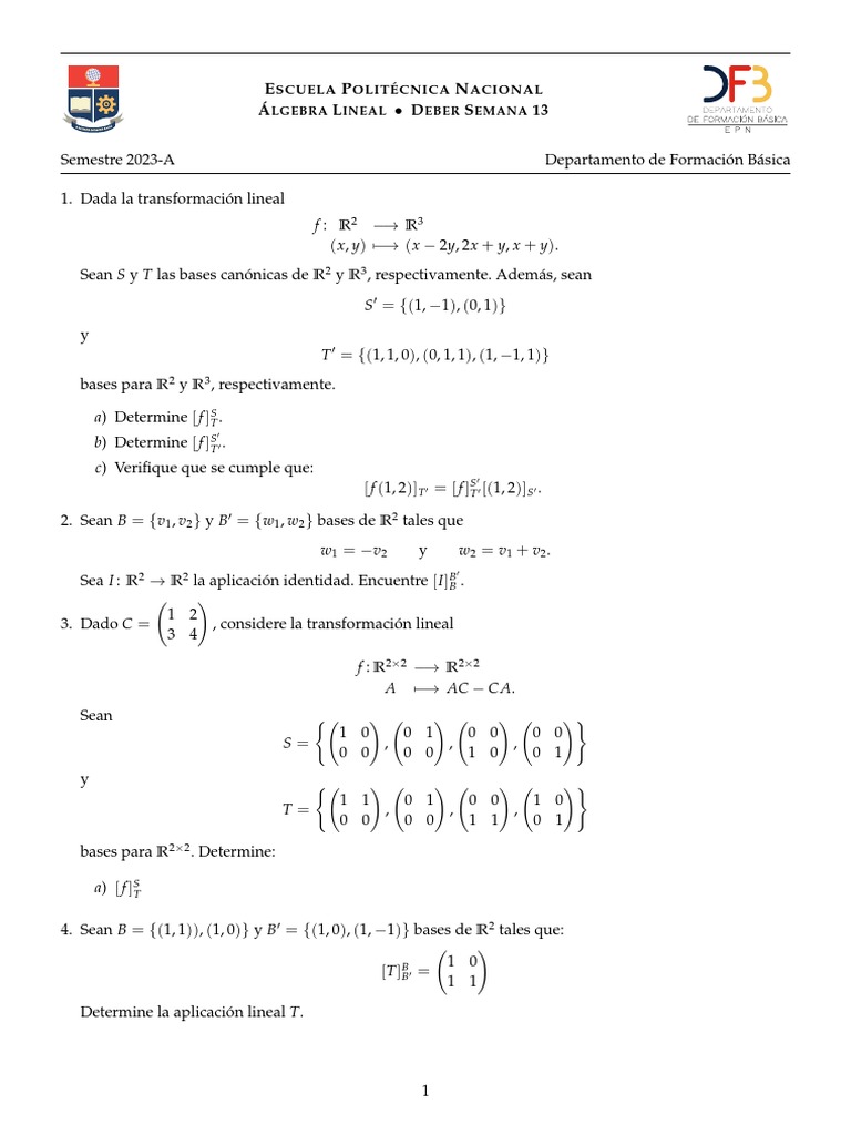 Algebra Ejercicios | PDF | Valores propios y vectores propios | Mapa lineal