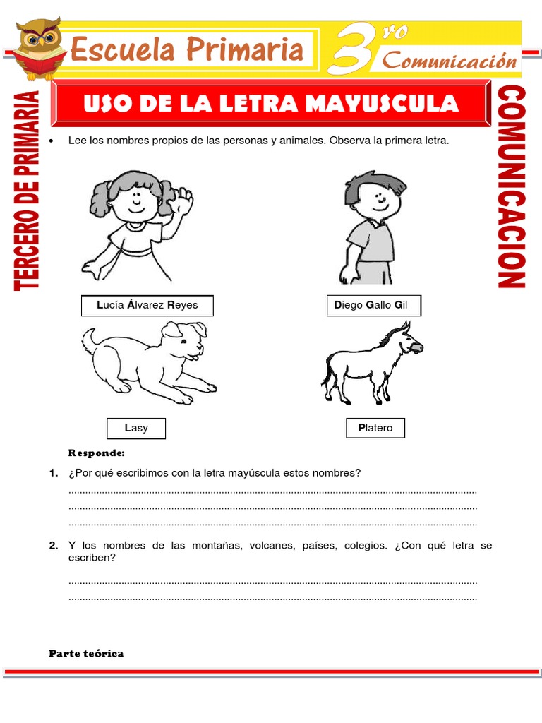 Uso de La Letra Mayuscula para Tercero de Primaria | PDF