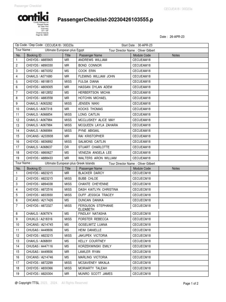 Passenger Checklist 20230426103555 | PDF