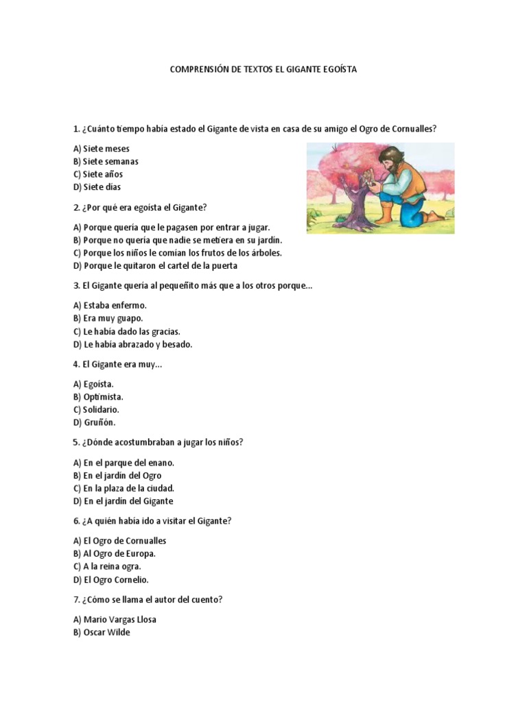 Comprensión de Textos El Gigante Egoísta | PDF
