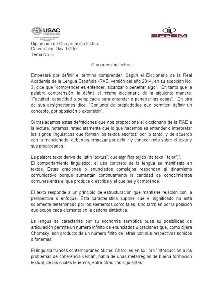 Tema 6 Compresión Lectora | PDF