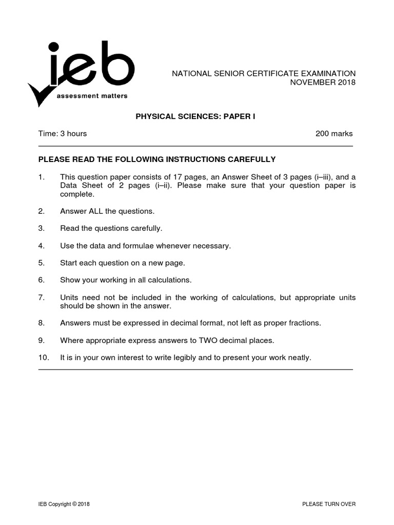 Physical Sciences 2018 P1 | PDF