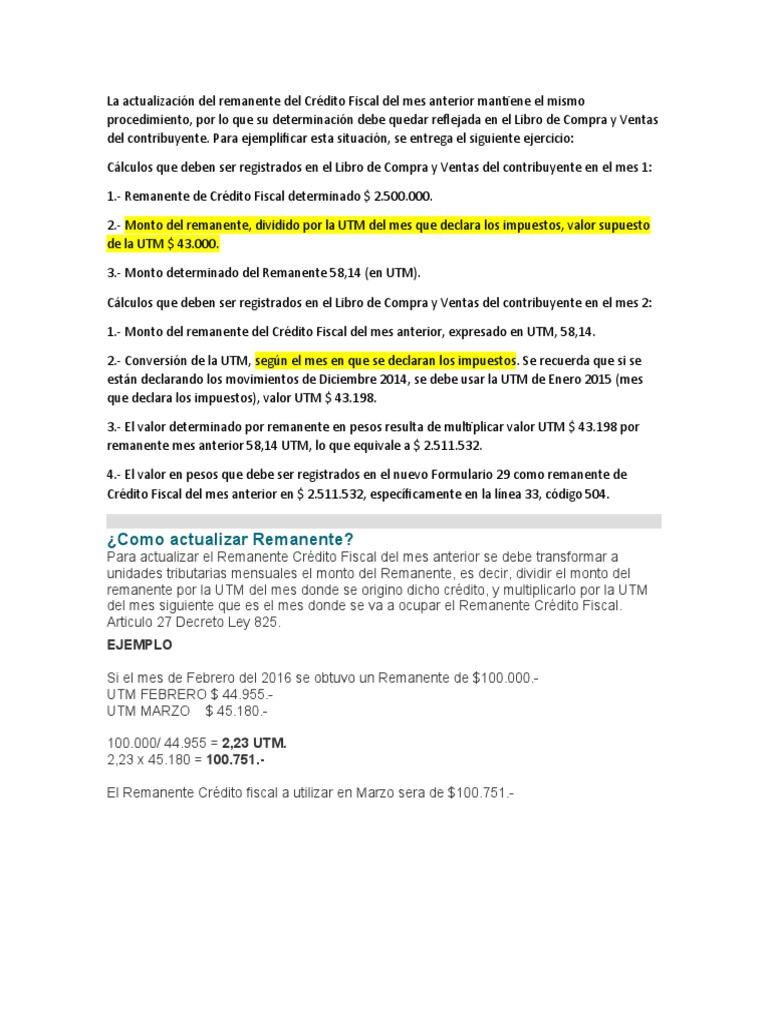 Actualización del Remanente Crédito Fiscal | PDF