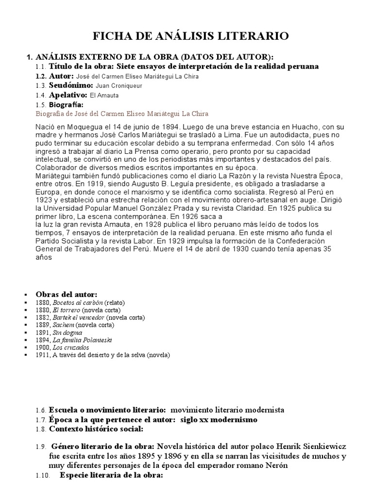 Ficha de Análisis Literario | PDF
