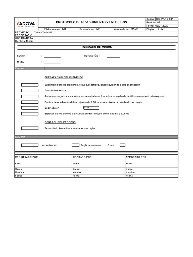 Protocolo Tarrajeo de Muros - Draft | PDF Protocolo Tarrajeo de Muros - Draft | PDF