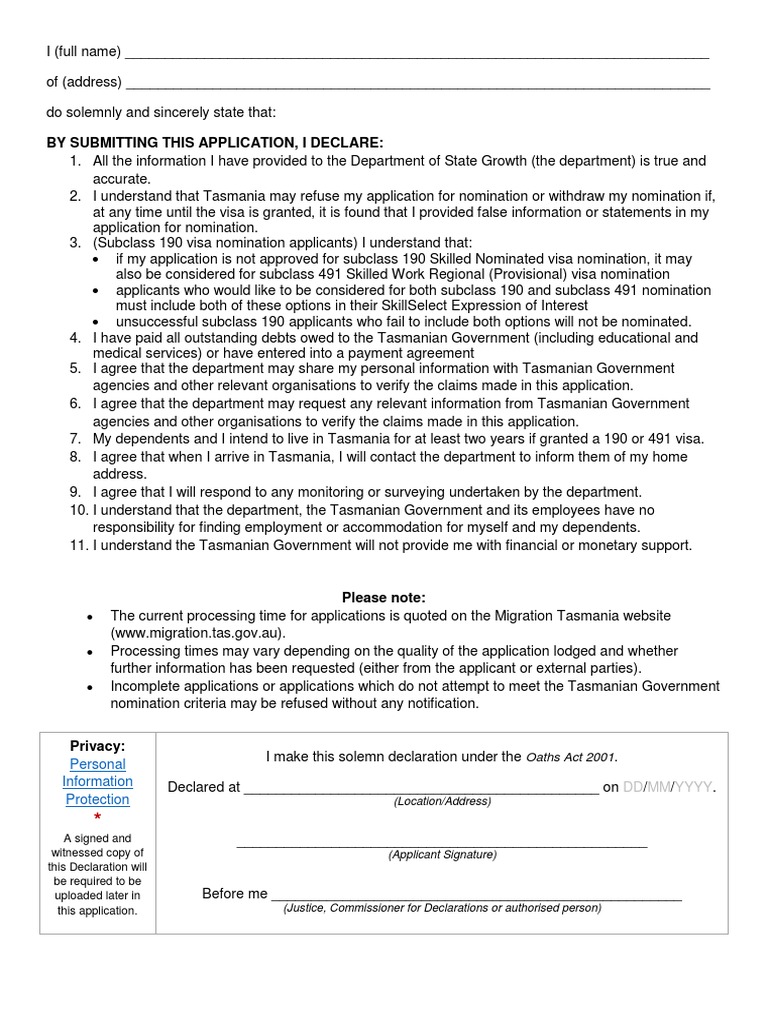 Nomination Obligations Declaration | PDF