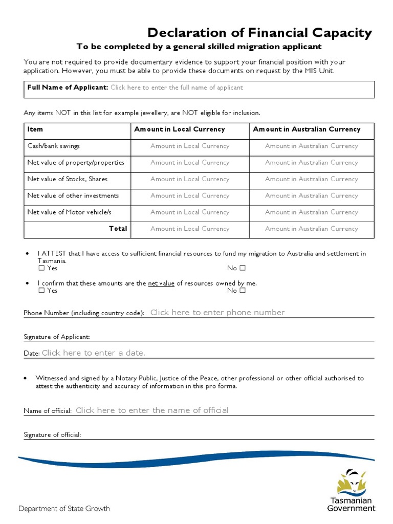 TAS Financial Capacity Declaration Form | PDF