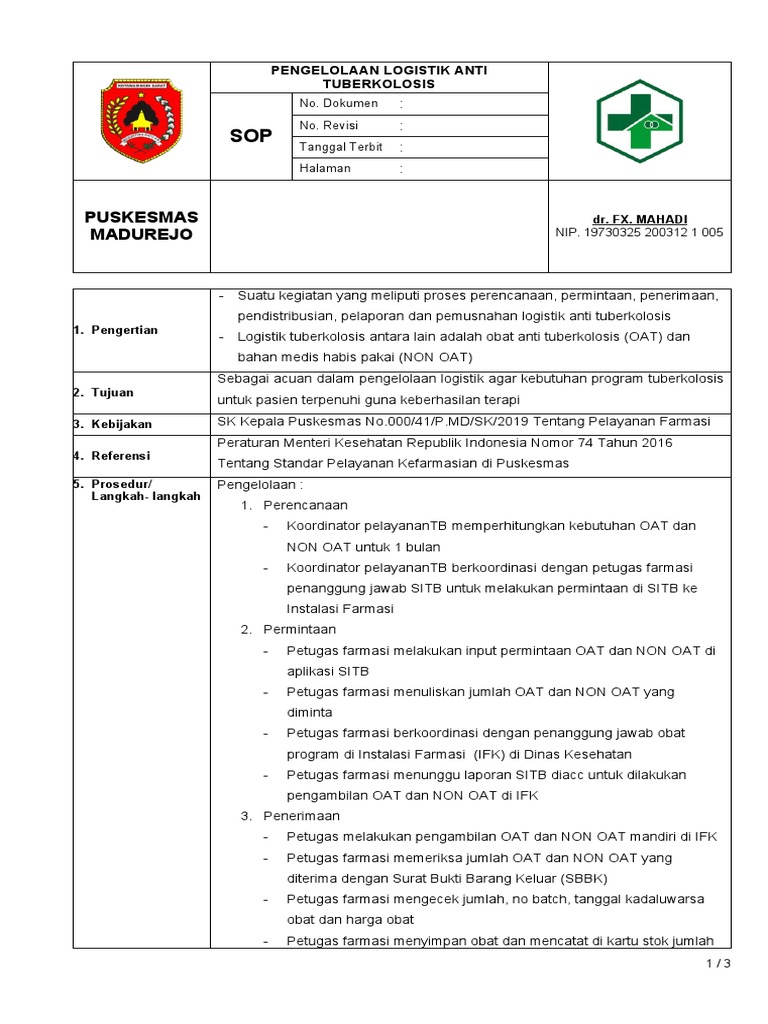 SOP Pengelolaan Logistik TB | PDF