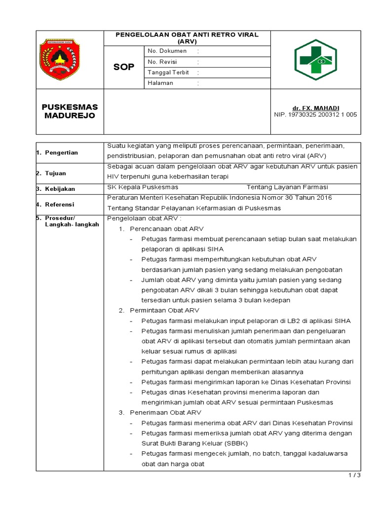 SOP Pengelolaan ARV | PDF