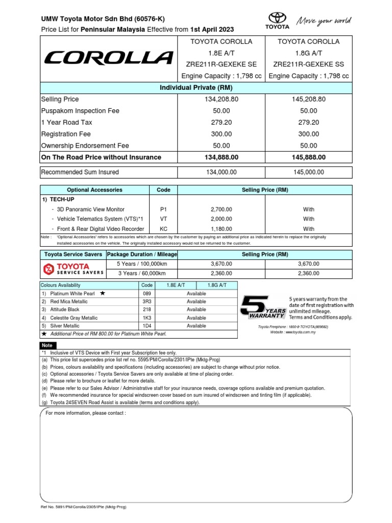 1.0 PM (IPte) Toyota Corolla Price List | PDF | Automotive Technologies | Car Manufacturers
