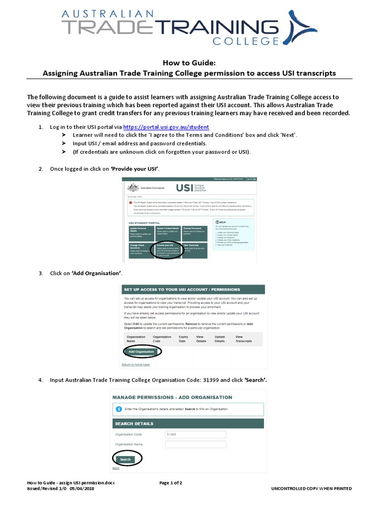How To Guide: Assigning Australian Trade Training College Permission To Access USI Transcripts ...