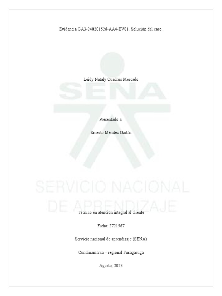 Evidencia GA3-240201526-AA4-EV01 Solución Del Caso | PDF