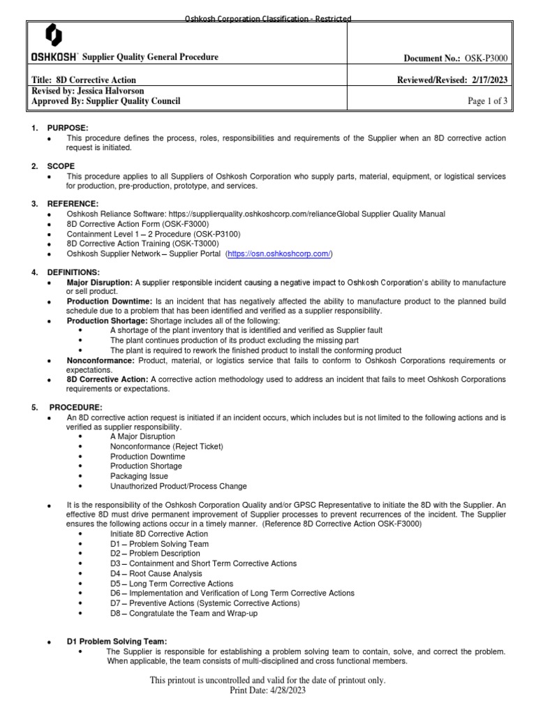 8d Corrective Action Procedure Pdf Logistics Computing 1216
