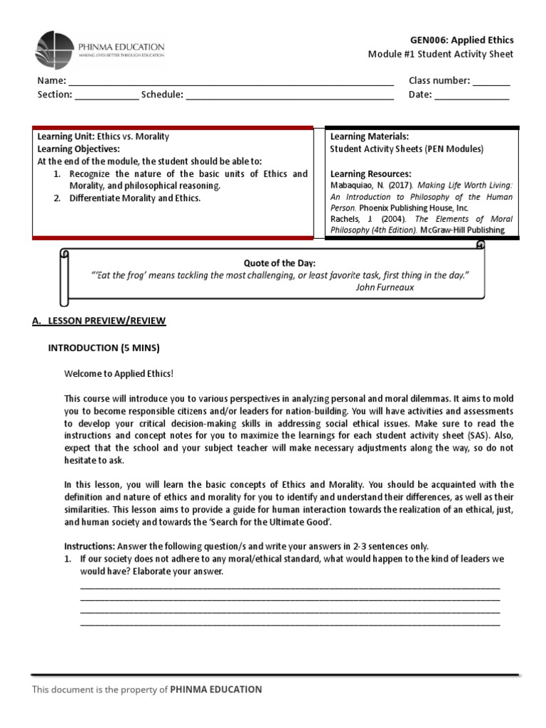 Ethics SAS 1-3 | PDF | Morality | Virtue