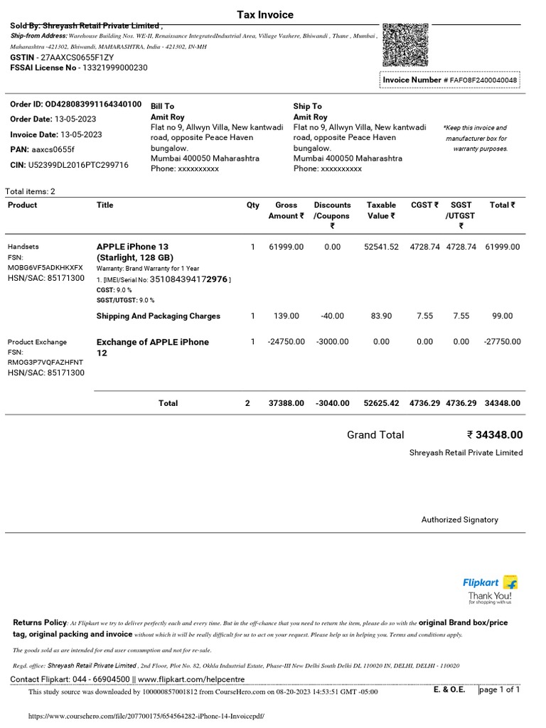 Iphone 14 Invoice PDF | PDF | Apple Inc.