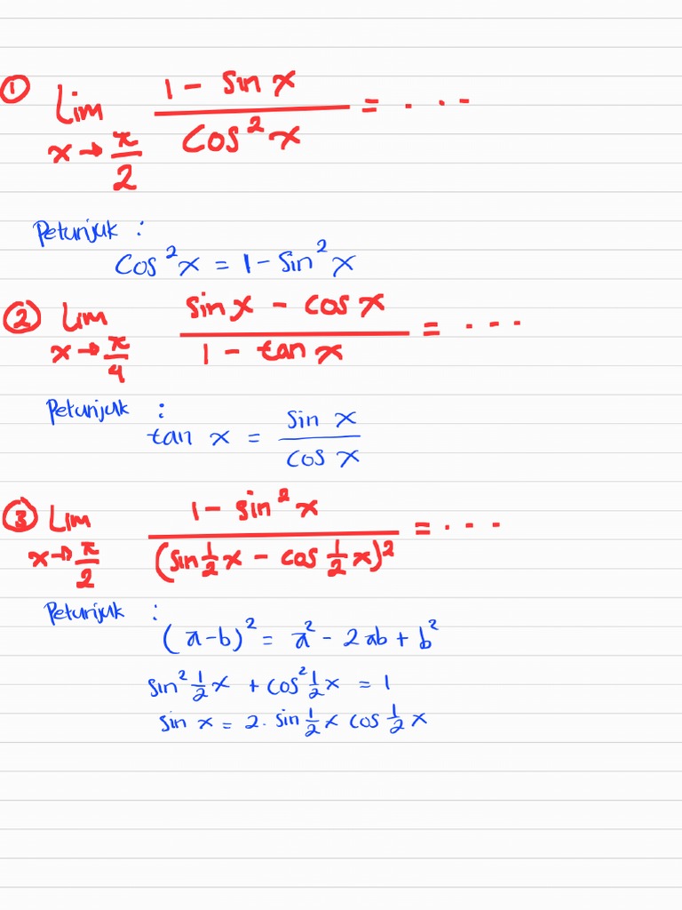 Tugas Xii Mipa Limit Fungsi Trigonometri | PDF