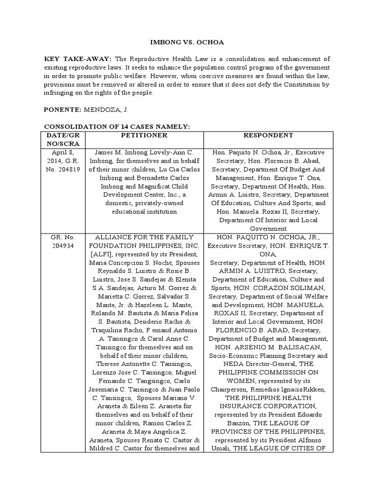 IMBONG v. OCHOA (Digest) | PDF