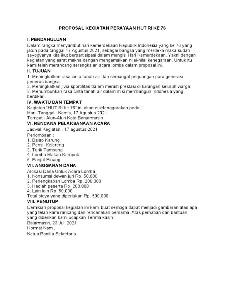 793 Contoh Proposal Singkat Kegiatan 17 Agustus | PDF 793 Contoh Proposal Singkat Kegiatan 17 Agustus | PDF