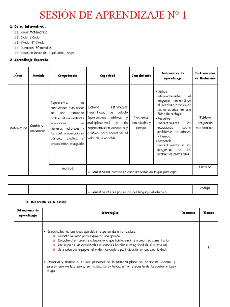 Sesión de Aprendizaje - Ecuaciones | PDF
