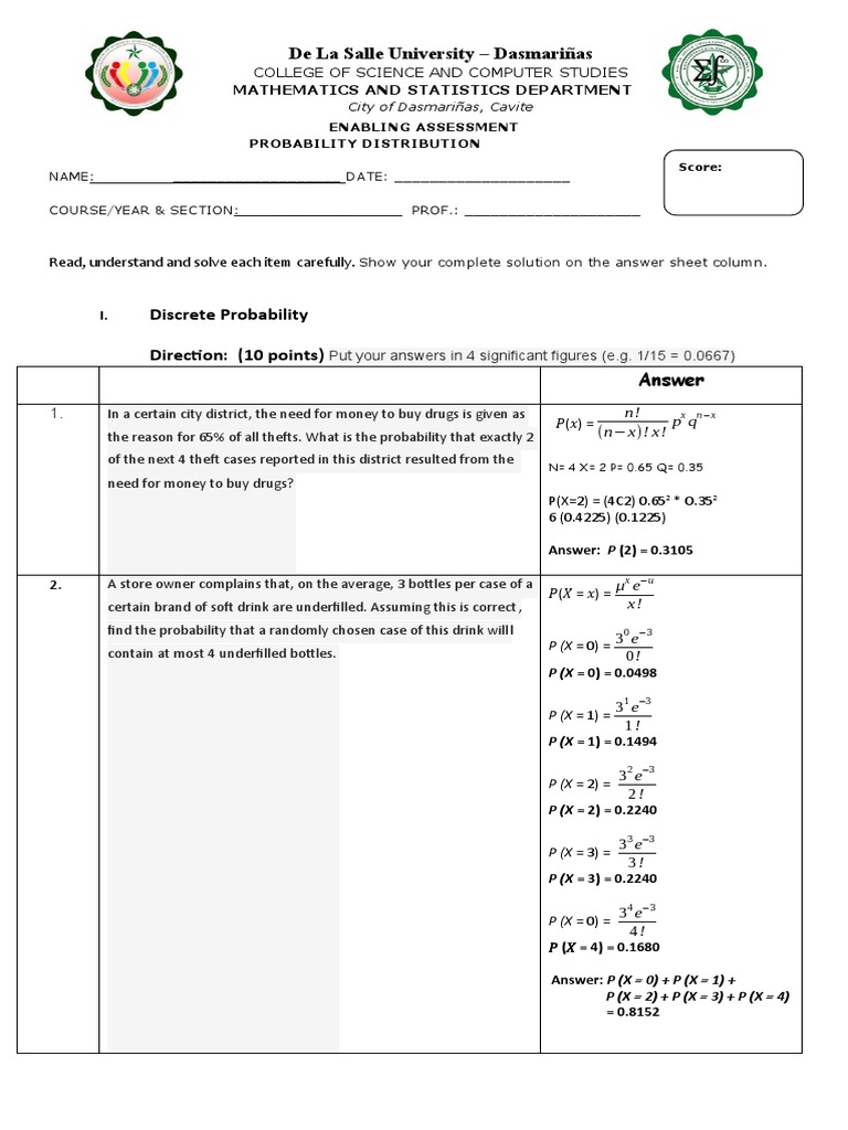 Enabling - Assessment - in - Probability - Distribution | PDF