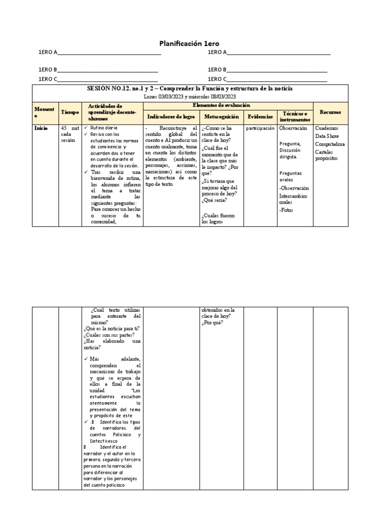 Planificación 1ero | PDF