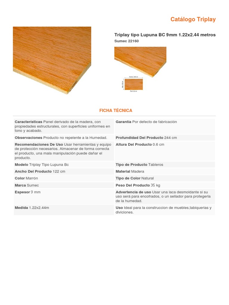 Triplay Lupuna 9mm: Medidas y Usos | PDF