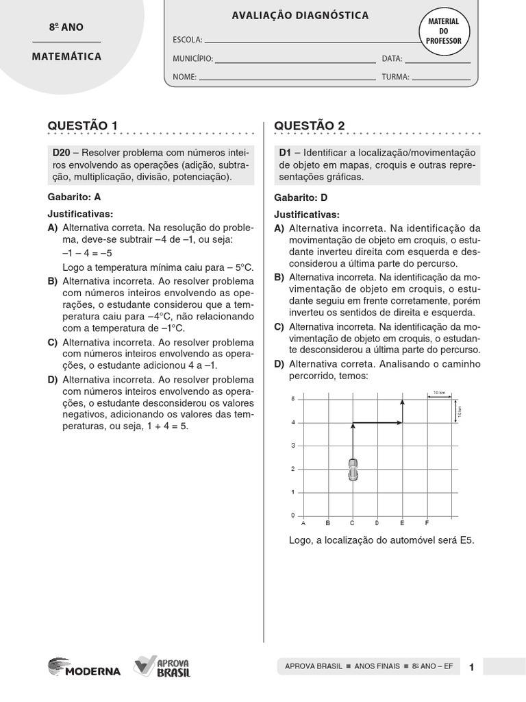 Aprova Brasil 2020 8ano Mat Prof - Indd | PDF | Cálculo | Matemática