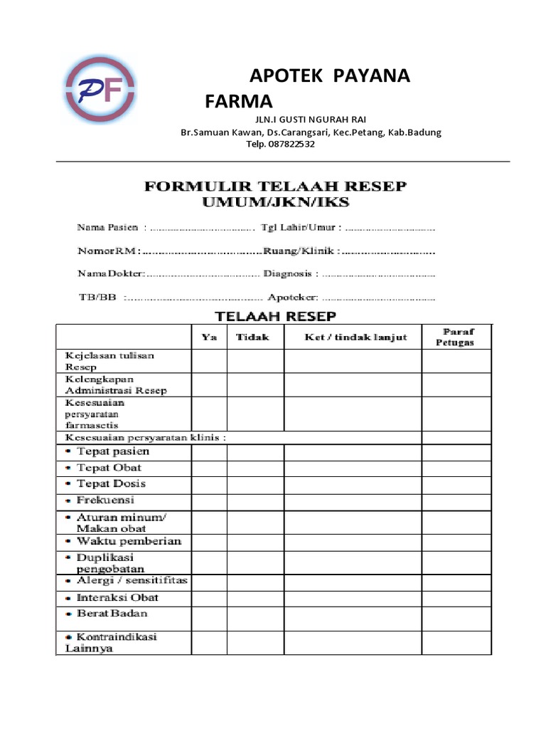 FORMULIR TELAAH RESEP | PDF