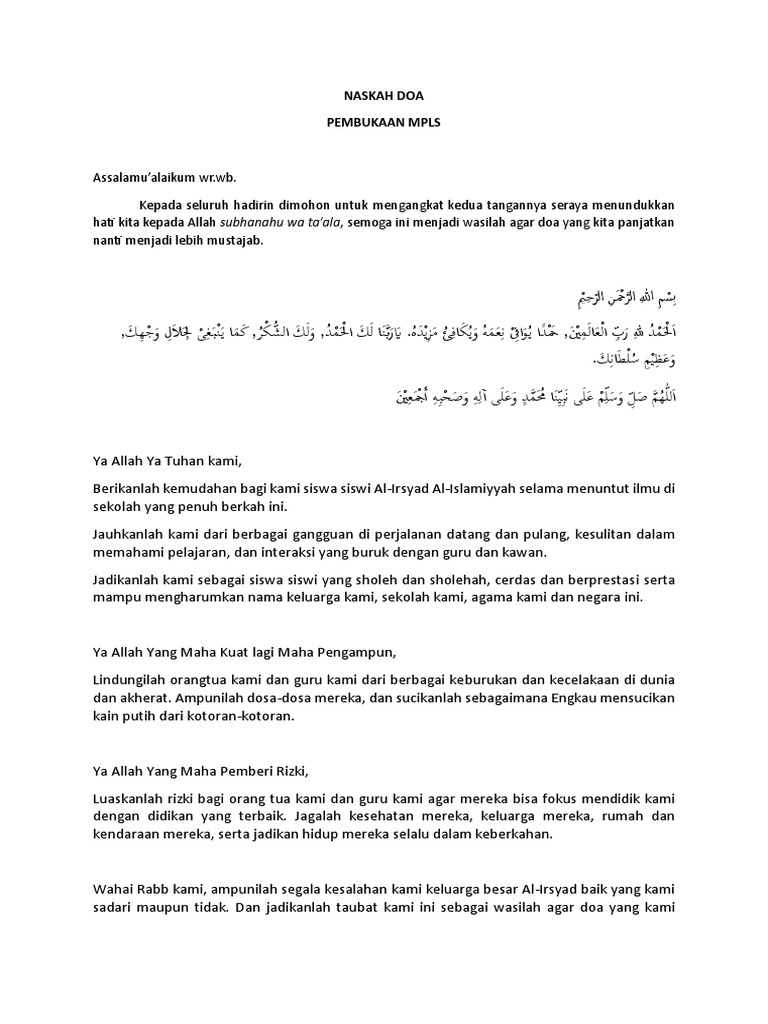 Naskah Doa MPLS | PDF