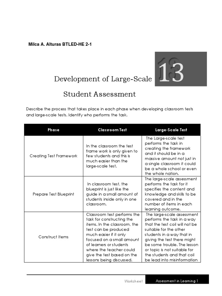 13 Development of Large Scale Student Assessment Worksheet | PDF