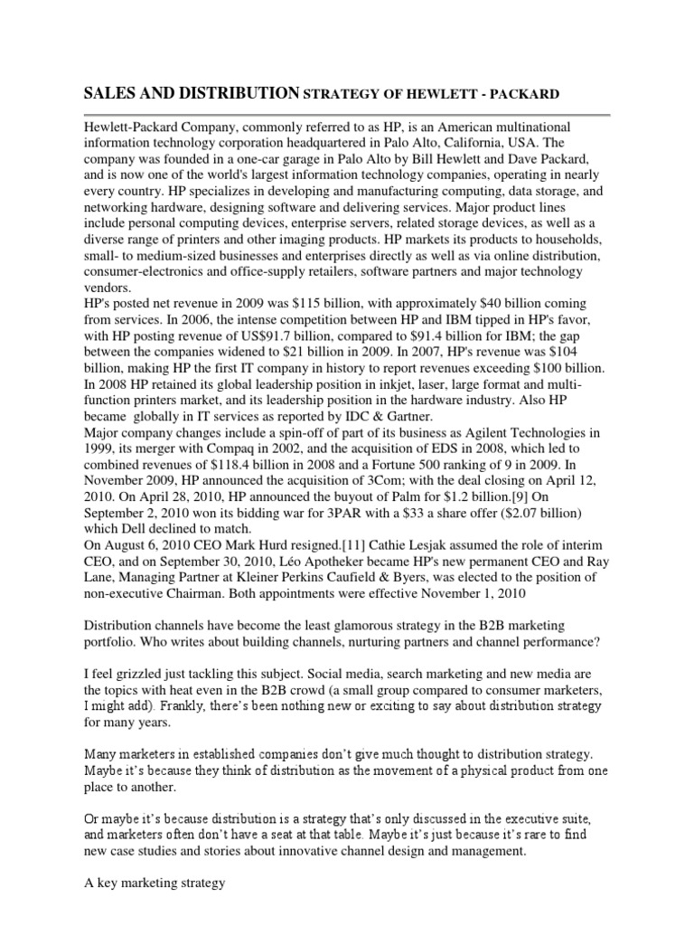 Distribution Strategy of Hewlett | PDF | Hewlett Packard | Computing
