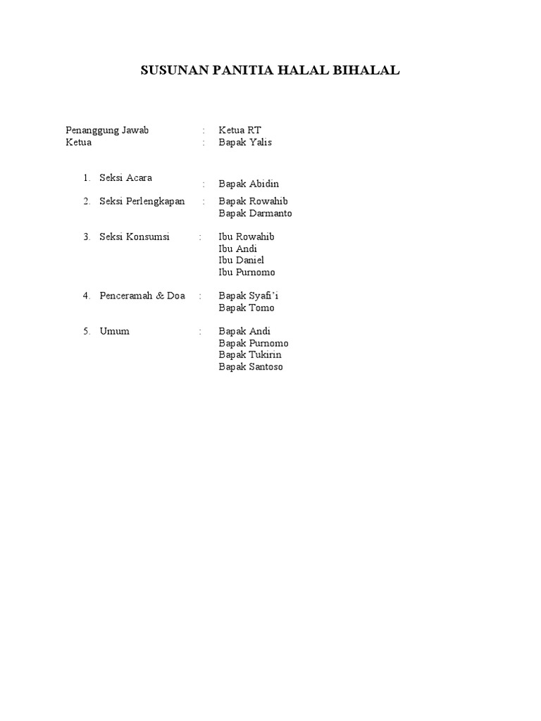 Susunan Panitia Halal Bihalal | PDF