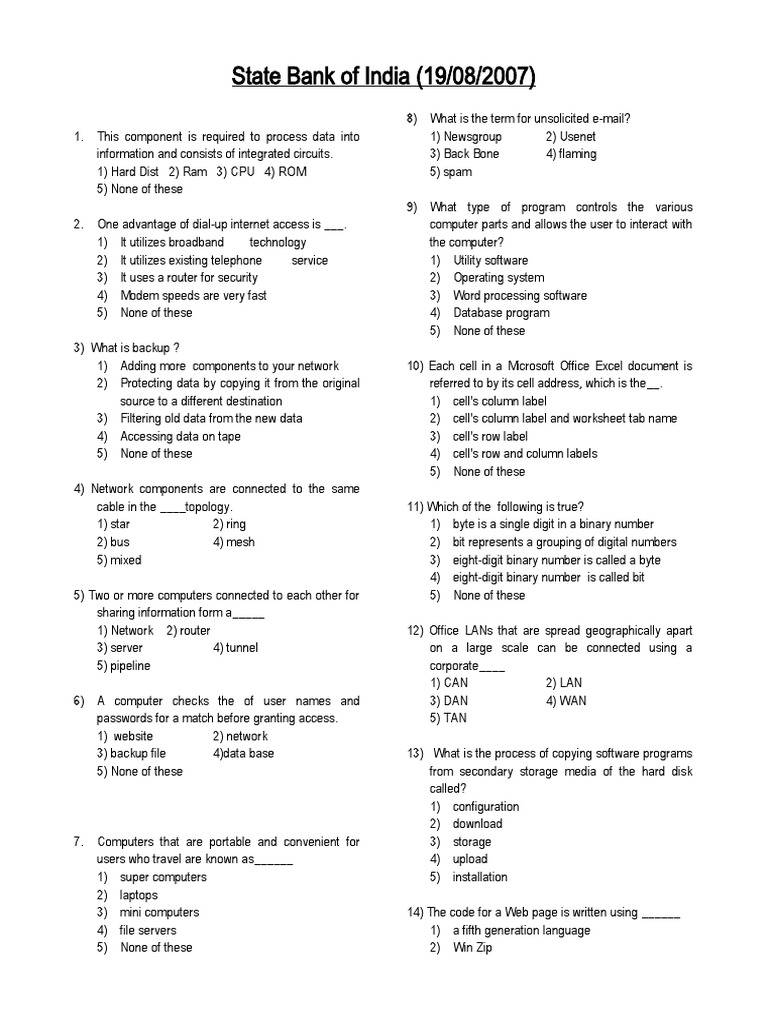 Best Computer Mcqs Over 1000 | PDF | Computer Data Storage | Operating System