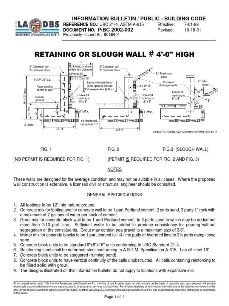 IB-P-BC 2002-002 Retaining Wall Rev 10-01(3) | PDF