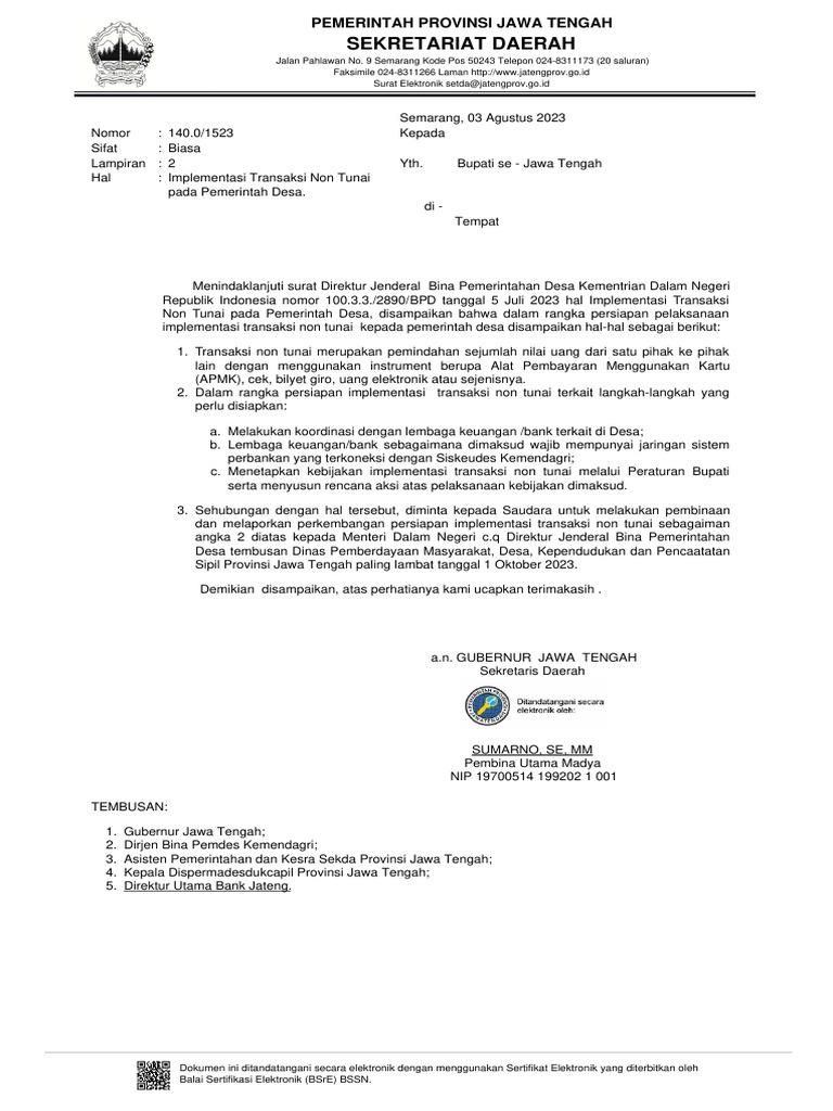 SE Implementasi Transaksi Non Tunai Bagi Pemerintahan Desa Di Jateng | PDF