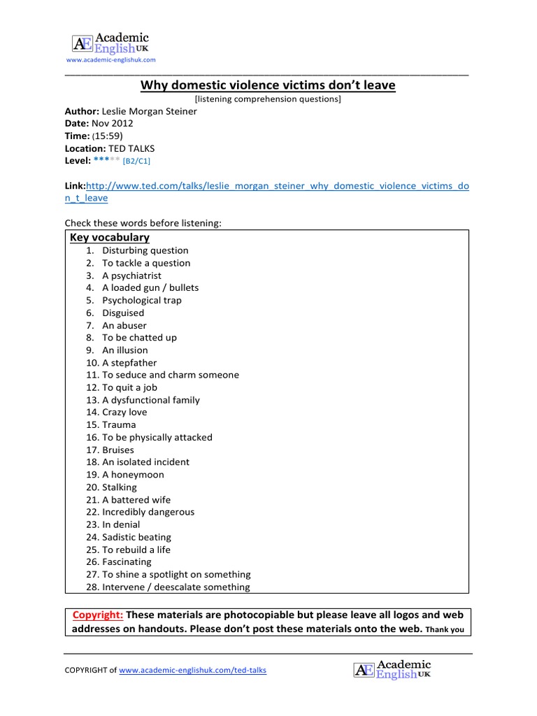 Domestic Violence Listening Tedtalk | PDF | Domestic Violence | Gender ...