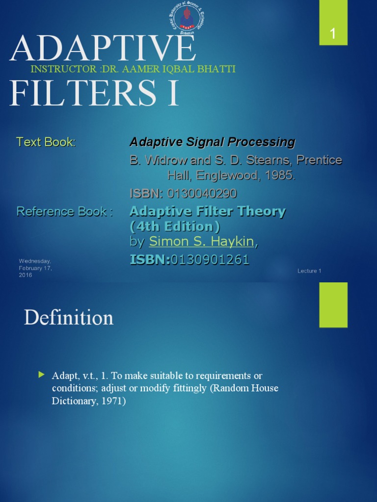 Adaptive Filters1 Lecture1 | PDF | Science & Mathematics | Technology ...