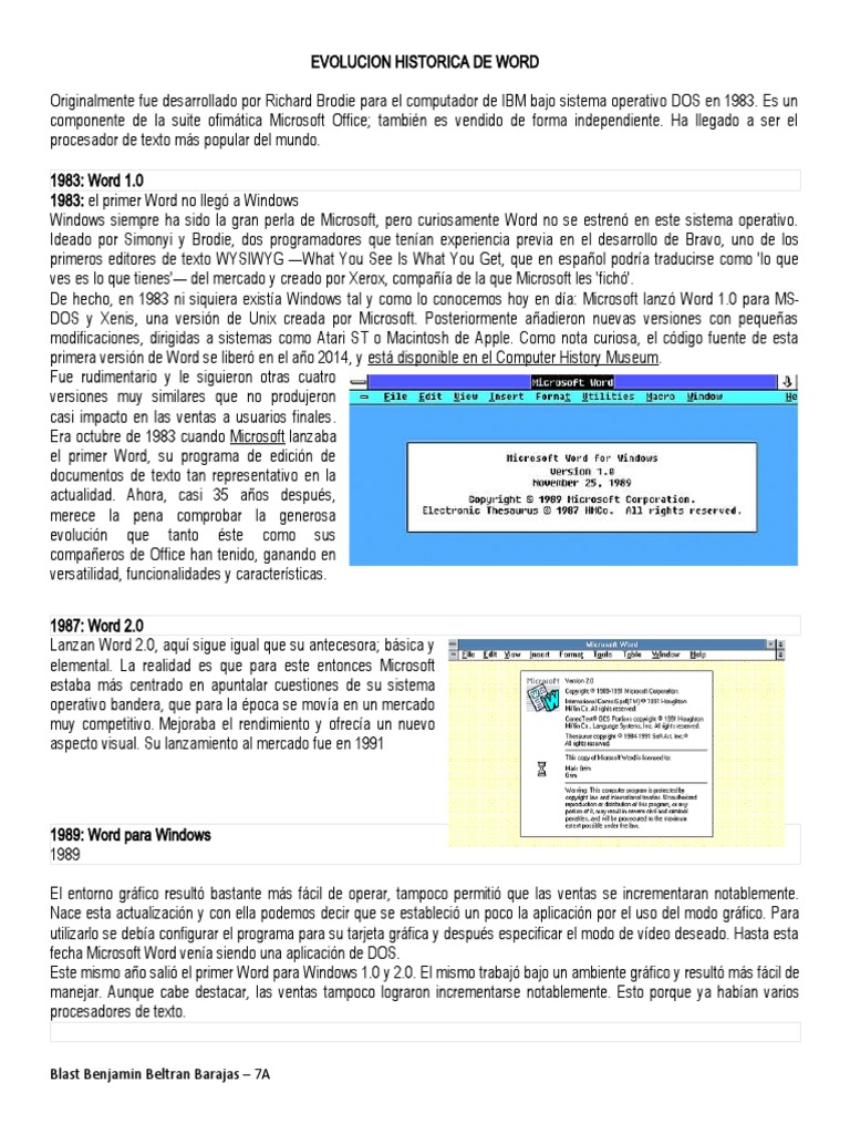 Evolución de Microsoft Word desde 1983 | PDF | Microsoft Word ...