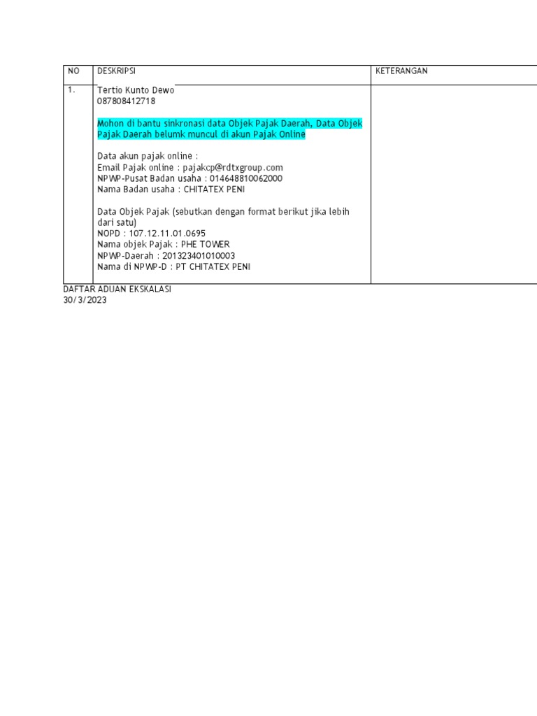 Daftar Eskalasi 30 Maret 2023 | PDF | Pengelolaan Keuangan & Uang