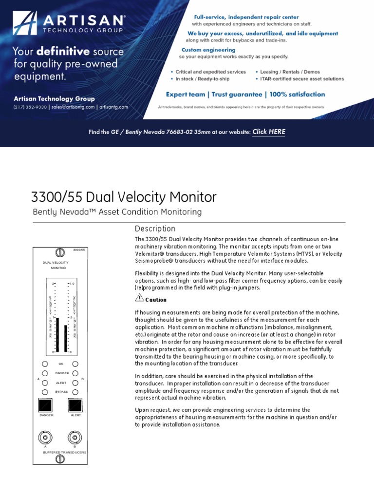 GE - Bently Nevada 3300 - 55 Dual Velocity Monitor Datasheet | PDF ...