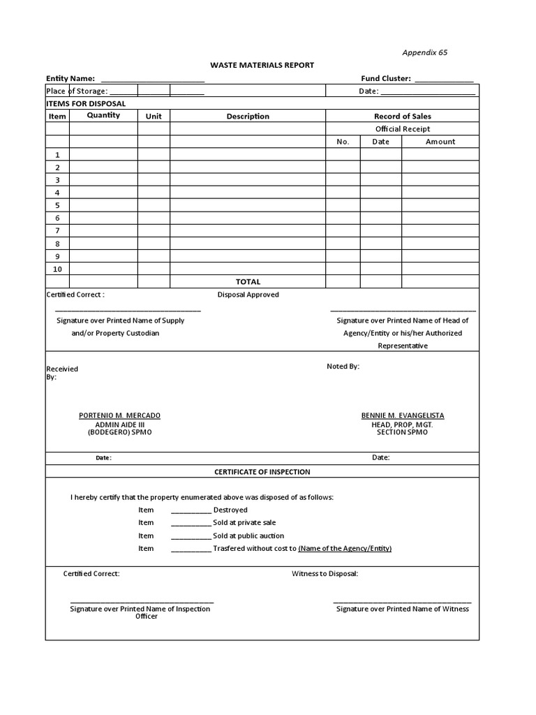 Waste Materials Disposal Report Template | PDF